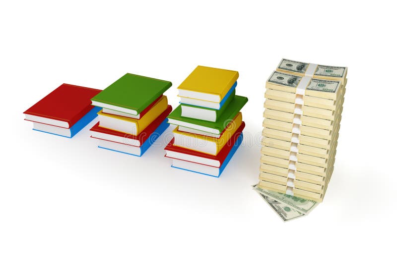 Three Stacks of Books and Large Dollar Stack. Stock Illustration ...