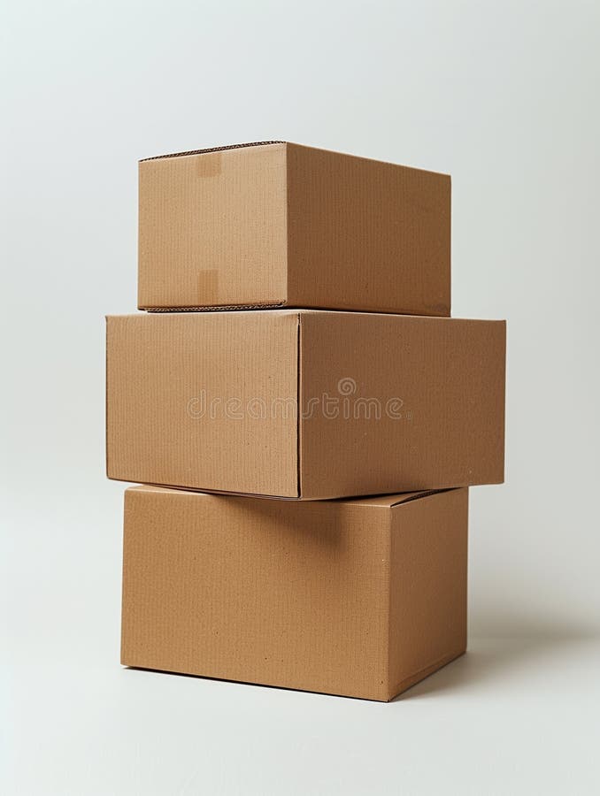 Three Stacks of Cardboard Box, Side View, Product Photography, White ...
