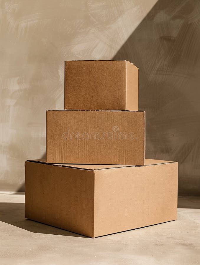 Three Stacks of Cardboard Box, Side View, Product Photography, White ...