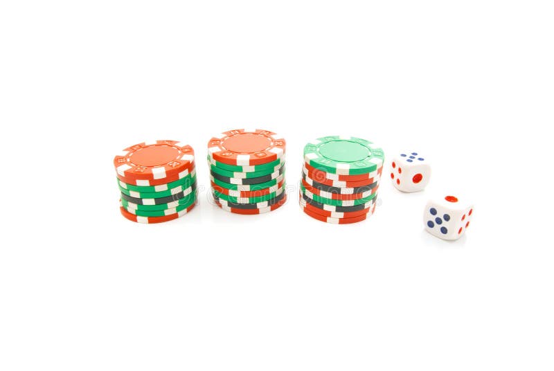 Three Stacks of Chips and Dice Stock Image - Image of recreational ...