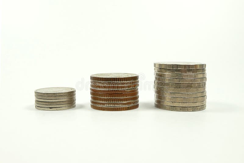 Three Stacks Coins Isolated on White Background Stock Photo - Image of ...