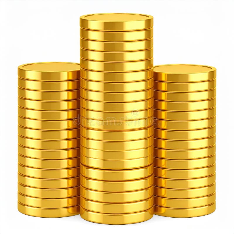Three Stacks of Gold Coins on White Background Stock Illustration ...