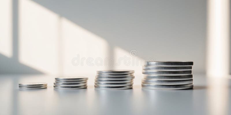 Three Stacks of Silver Coins Growing in Size. Stock Illustration ...