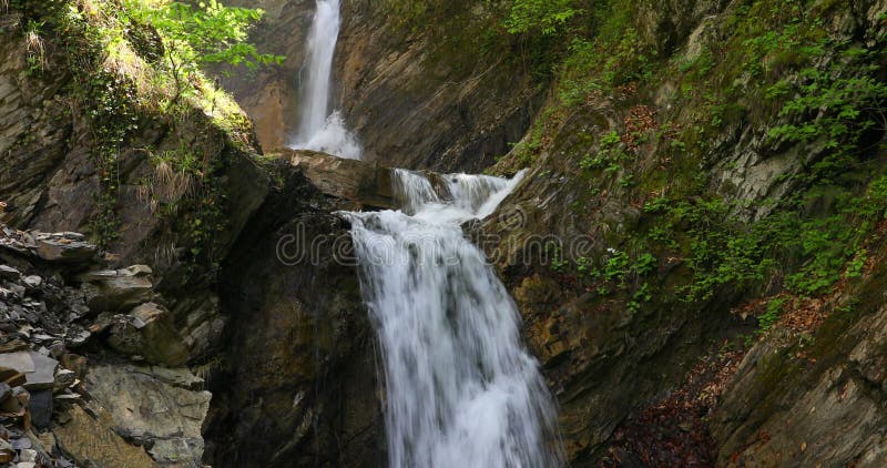 Two-stage Waterfall. Stunning Autumn Landscape. Beautiful Place Stock ...