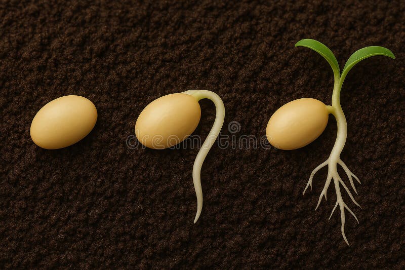Three Stages of Seed Germination in Soil Stock Illustration ...