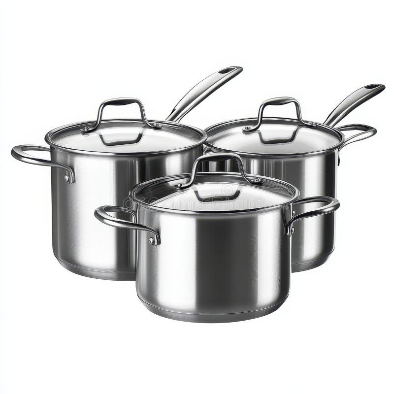 Three Stainless Steel Cooking Pots with Lids, Designed for Various ...