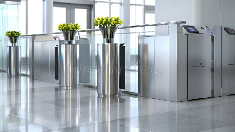 Three Stainless Steel Security Gates in a Modern Office Building ...