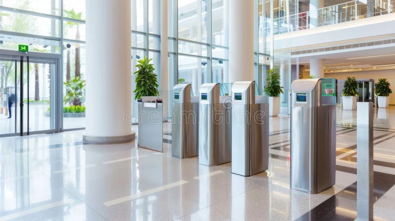 Three Stainless Steel Security Gates in a Modern Office Building ...