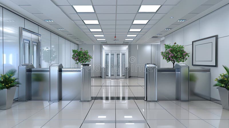 Three Stainless Steel Security Gates in a Modern Office Building ...