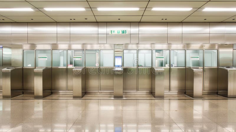 Three Stainless Steel Security Gates in a Modern Office Building ...