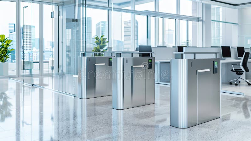 Three Stainless Steel Security Gates in a Modern Office Building ...