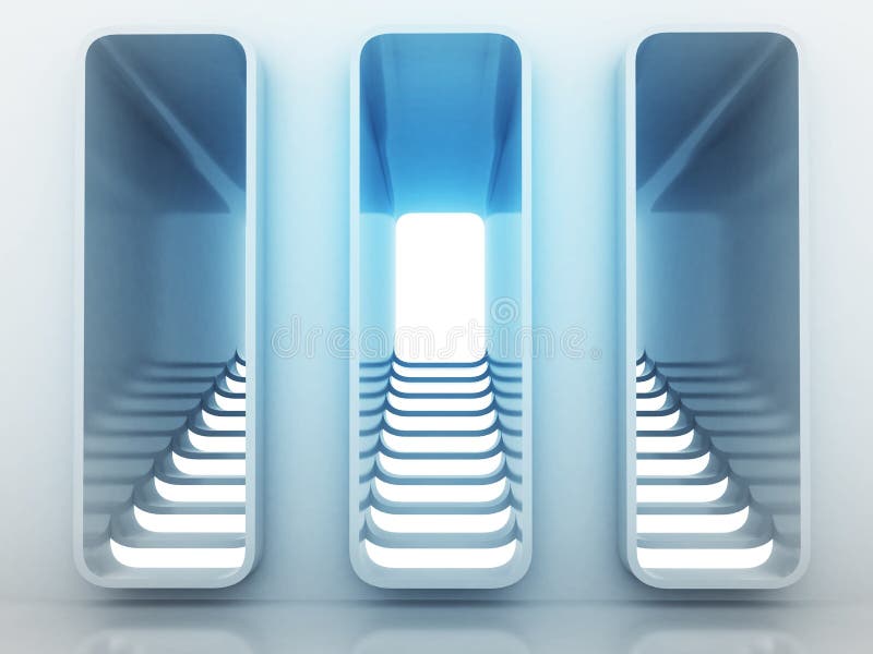 Three Staircase Way Choice in Blue Light Design Stock Illustration ...