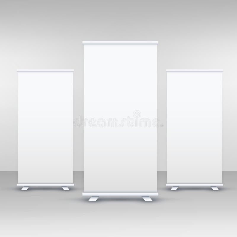 Three Standee or Rollup Banner Display Mockup Stock Vector ...