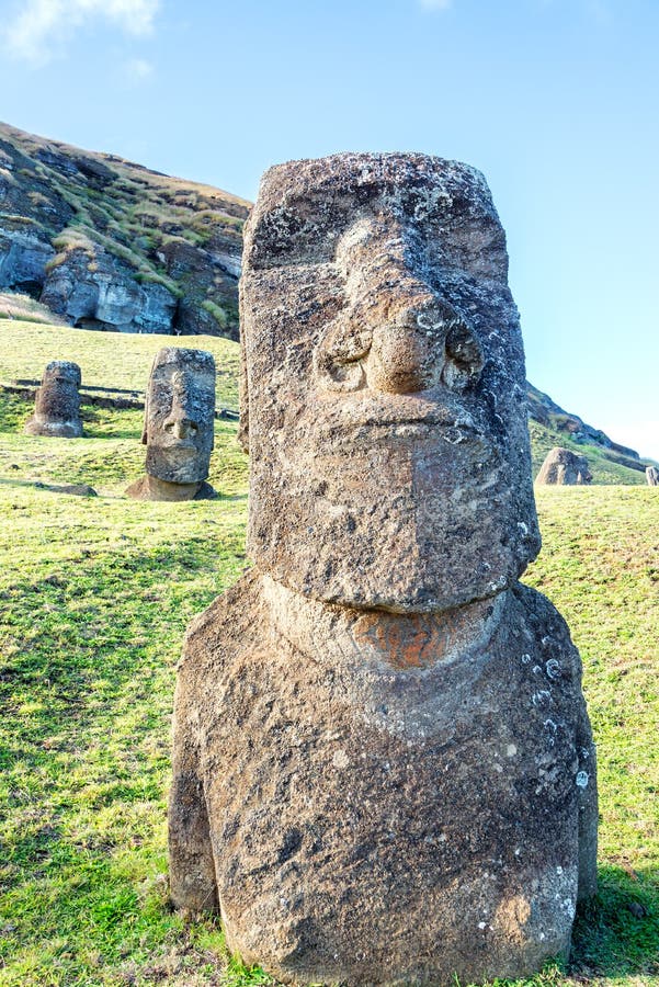 Three Standing Moai Statues Stock Image - Image of pacific, tongariki ...