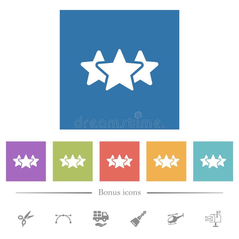 Three Star Rating Solid Flat White Icons in Square Backgrounds Stock ...