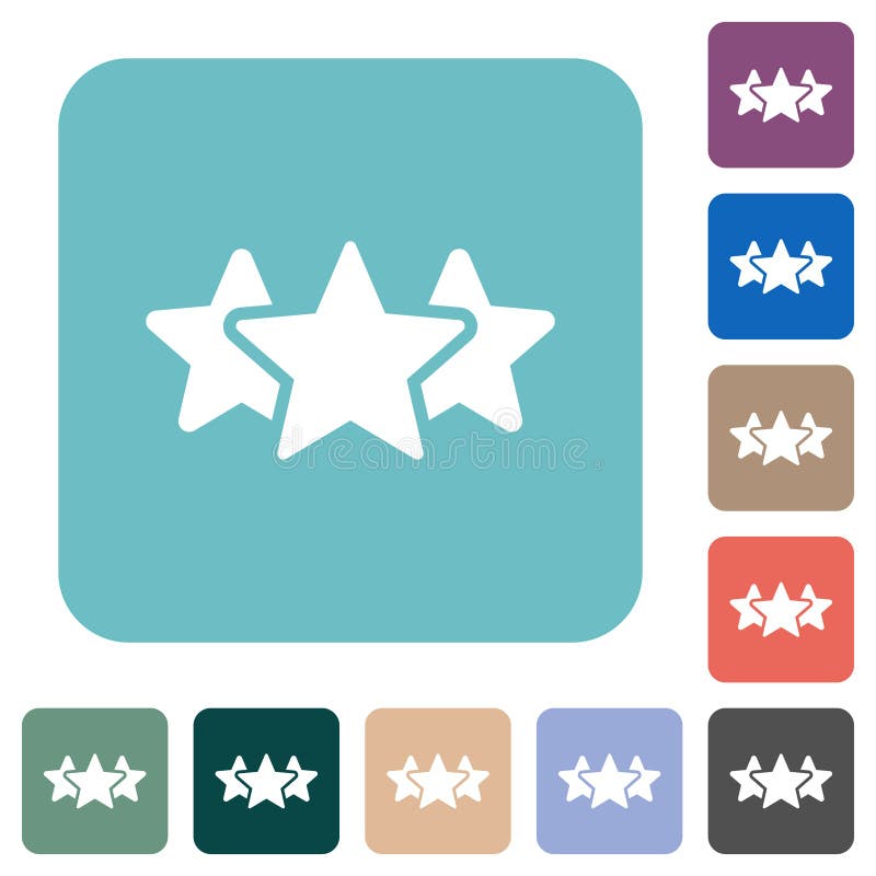 Three Star Rating Solid Rounded Square Flat Icons Stock Vector ...