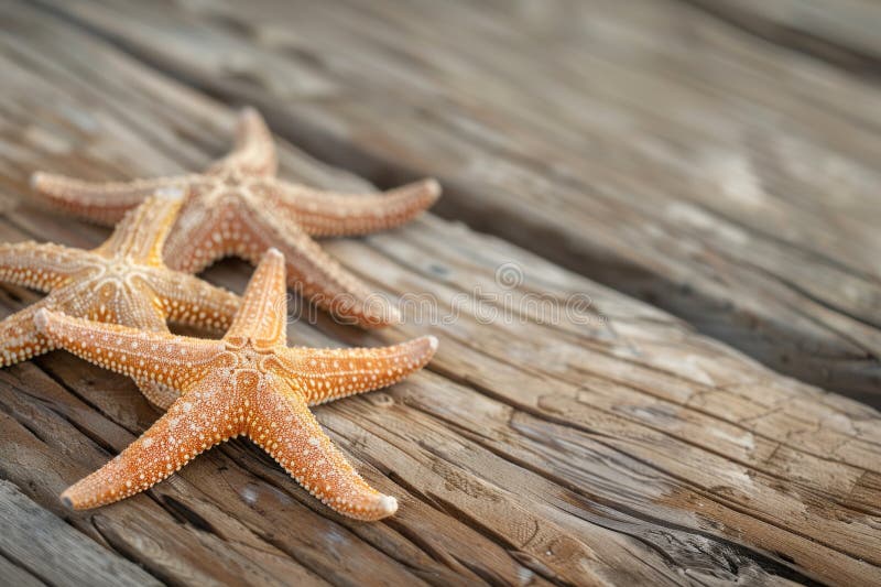 Three Starfish Sitting on a Wooden Table, Perfect for Beach-themed ...