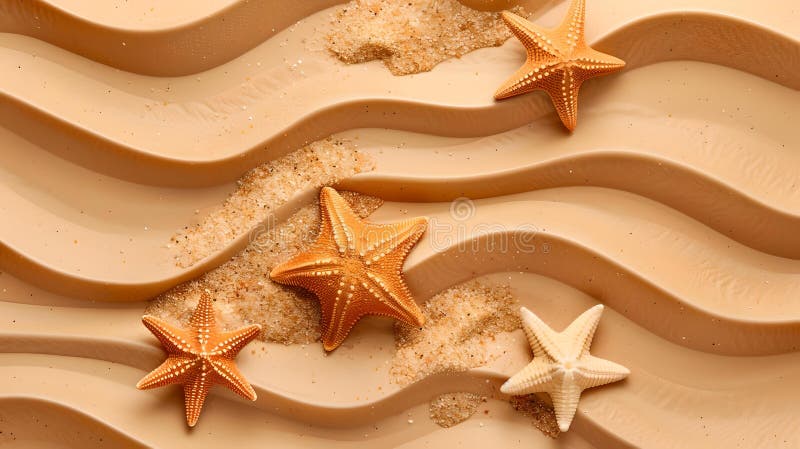 Sandy Beach Aesthetic with Wavy Lines and Starfish. Minimalist Design ...