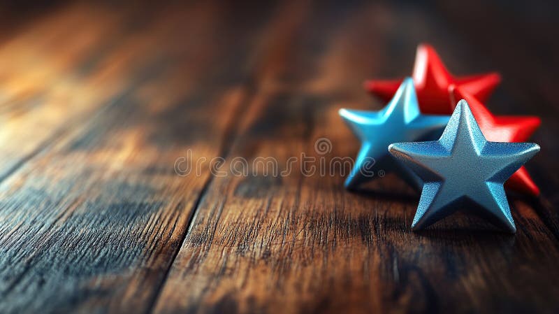 Three Stars, Red and Blue, on Rustic Wood Stock Illustration ...