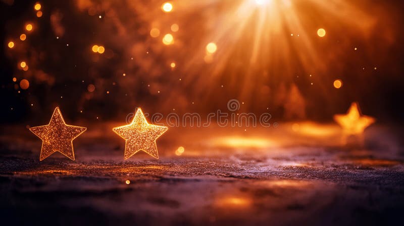 Three Stars Stand on an Orange Surface, Illuminated from Above by Rays ...