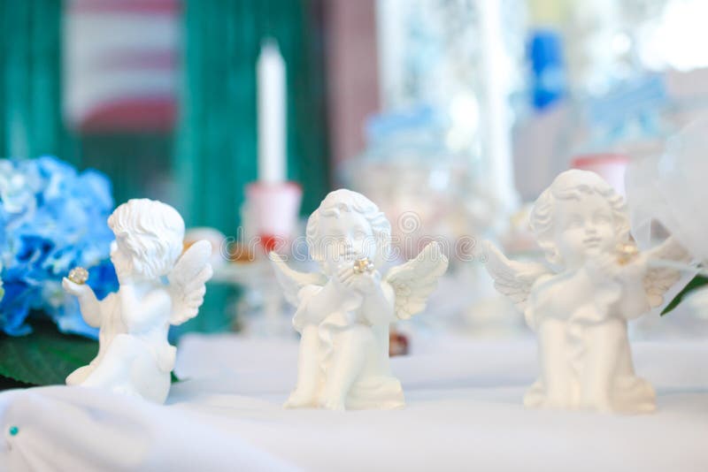 Three Statues of Angels on the Table Stock Image - Image of hope ...
