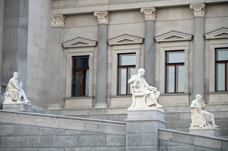 Three Statues in Front of the Austrian Parliament Stock Image - Image ...