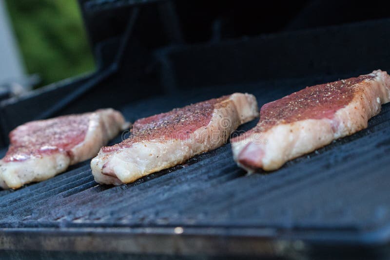 Three steaks on the grill stock image. Image of beef - 105557873