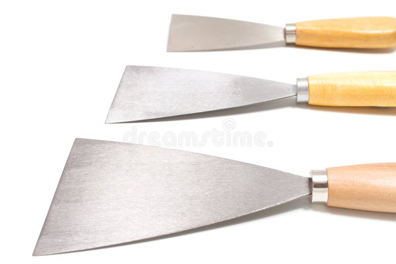 Three Steel Trowel Scraper or Spatula Wooden Handle. Stock Image ...