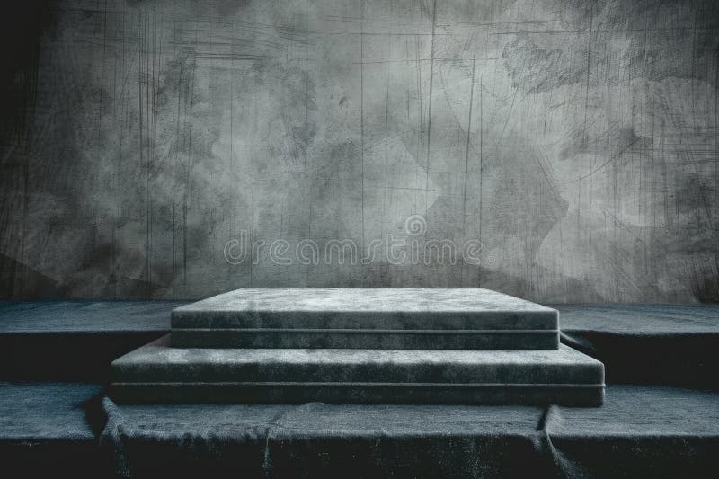 A Three-step Concrete Platform Sits in Front of a Textured Gray Wall ...