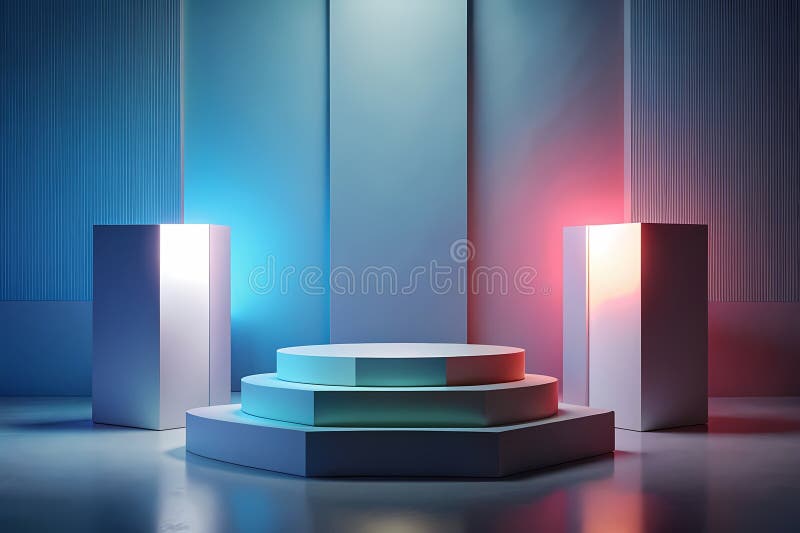 Three-step Podium with Light Effects, Generative Ai Stock Image - Image ...