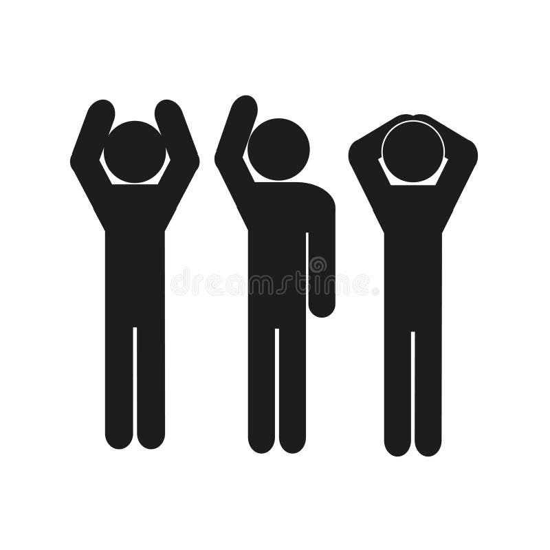 Three Stick People are Standing with Their Hands Raised Up, in ...