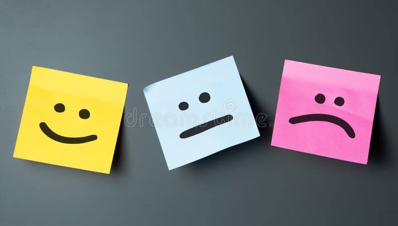 Happy, Neutral, and Sad Faces on Sticky Notes Stock Photo - Image of ...