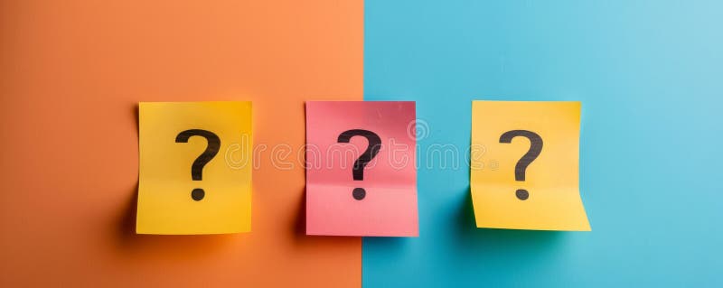 Three Sticky Notes with Question Marks on a Colorful Background Stock ...