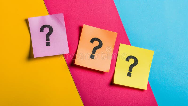 Three Sticky Notes with Question Marks on a Vibrant, Colorful ...