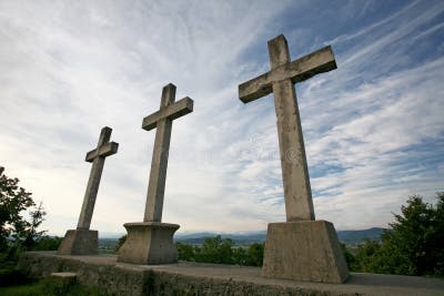 Three stone crosses stock photo. Image of clouds, cemetery - 15033598