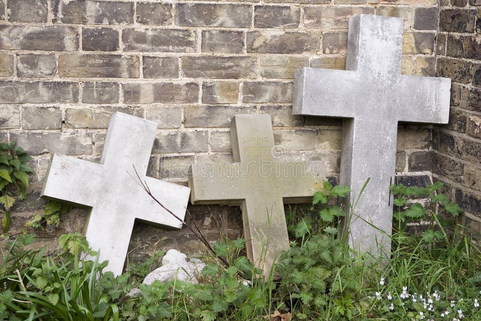 Three Stone crosses. stock image. Image of deceased, grave - 672161