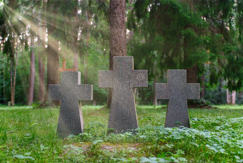 Three stone crosses stock image. Image of gravestone - 225008561