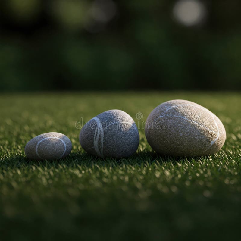 Three Stones of Different Sizes on Green Grass. Stock Photo - Image of ...