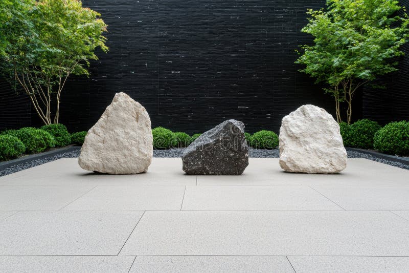 Three Stones in a Modern Zen Garden Stock Illustration - Illustration ...