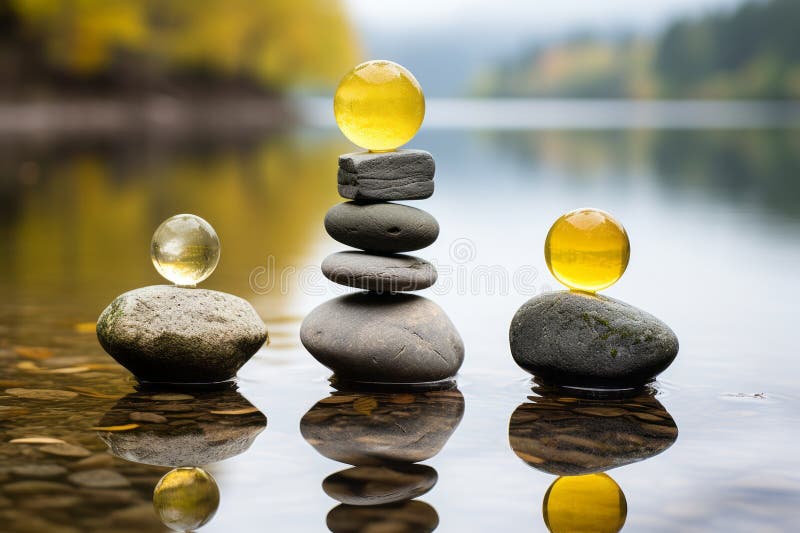 Three Stones Stacked on Top of Each Other in Water Stock Illustration ...