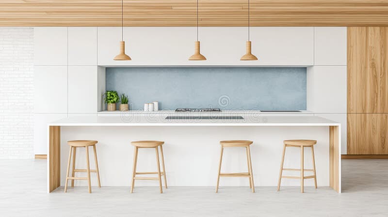 Three Stools are Arranged in a Modern Kitchen Featuring a Sleek Counter ...