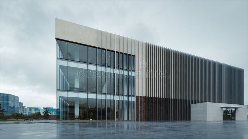 A Three-storey Modern Commercial Building with Large Curtain Wall ...