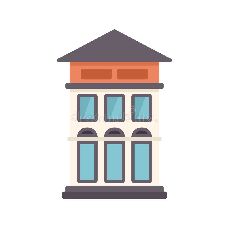 Three Story Building with Attic and Arched Windows Flat Icon Design ...