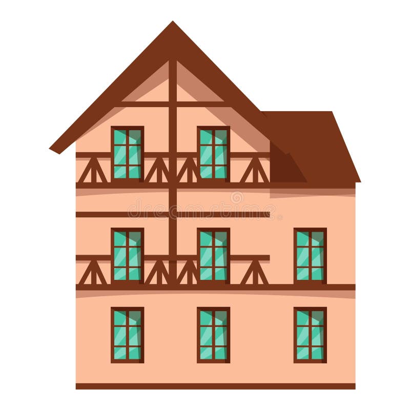 Three Story House with Balconies Having Timber Framing Stock Vector ...