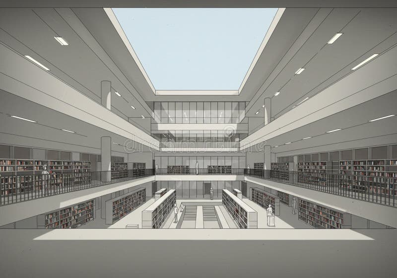 Three-story Library Interior Design Features Open Balconies Lined with ...