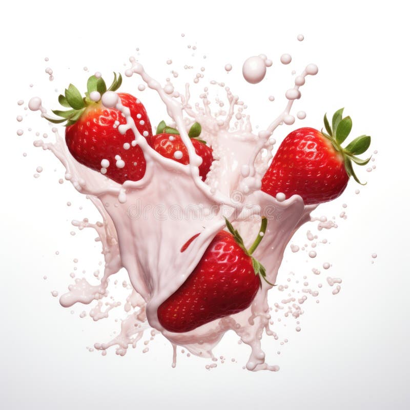 Three Strawberries Falling into a Splash of Milk Stock Image - Image of ...