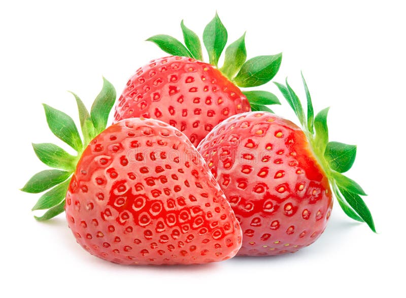Three Strawberries with Leaves Isolated Stock Photo - Image of white ...