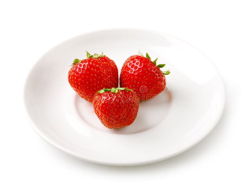Three Strawberries On The Plate Stock Photo - Image of food ...