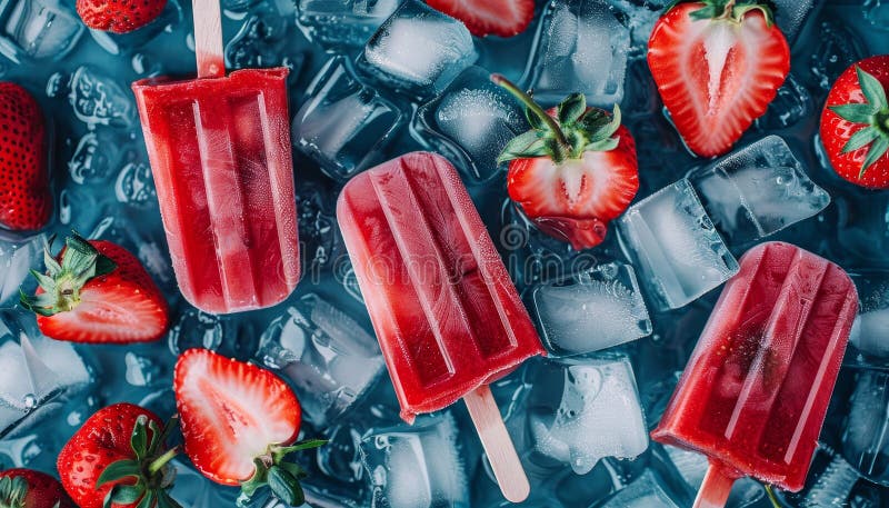 Three Strawberry Popsicles are Sitting on a Table with a Bunch of ...