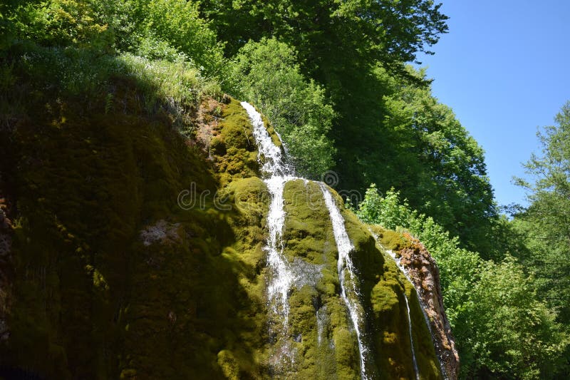 Three Streams of a Moss Covered Waterfall Stock Photo - Image of ...